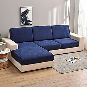 IMYOGI High Stretch Sofa Covers Sofa Cushion Covers, 1 2 3 4 Seaters L Shaped Couch Seat Slipcover, Furniture Protector Non Slip with Elastic Band for Living Room-Blue-4 Seater