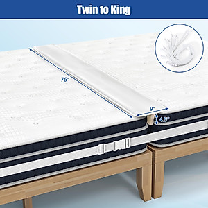 GOFLAME 9” Wide Bed Bridge Twin to King Converter Kit, Mattress Connector Kit with Adjustable Strap, Split King Gap Filler, Non-Slip Twin Beds Connector for Guests Stayovers, Easy Combine