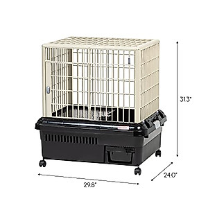 IRIS USA Large Plastic Rolling Rabbit Cage with Top Access Lower Waste Compartment and Caster Wheels, Easy Assembly Movable Small Pet House for Small-Sized Pets Animals, Black/Off-White