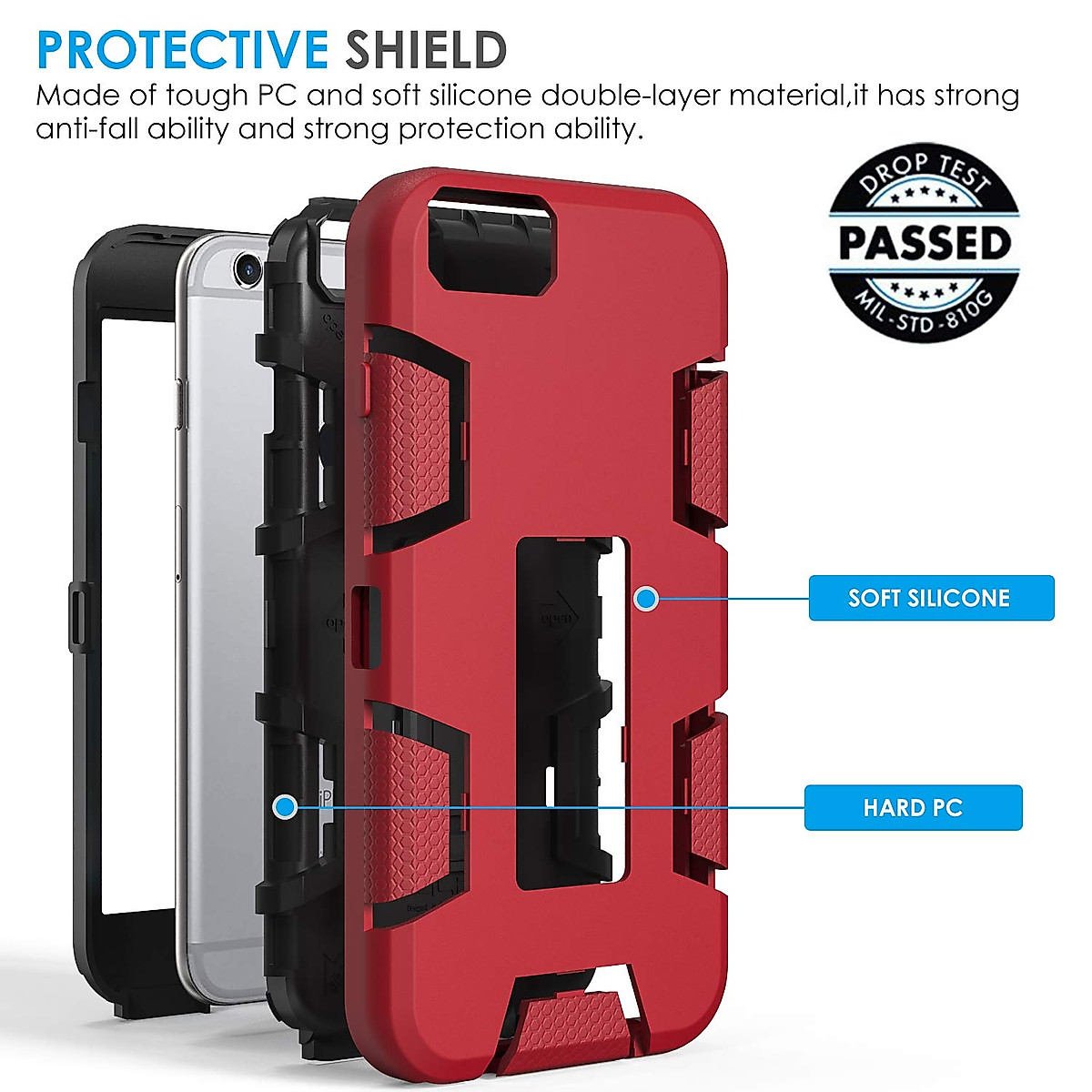 LUCKYCAT iPhone 6s Case, iPhone 6 Case, Kickstand Case for iPhone 6s, Anti-Scratch Anti-Fingerprint Heavy Duty Protection Shockproof Rugged Cover for 4.7inch iPhone 6s, Red