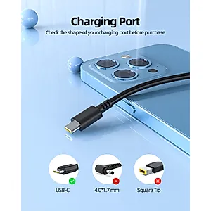 65W USB-C Fast Charger Fit for Lenovo ideapad Yoga 7i 9i Laptop, Extended Cable, (UL Safety Certified)