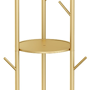 HKaikzo Gold Coat Rack Stand, Metal Coat Racks Tree Hanger Freestanding with 3 Storage Shelves and 9 High-grade Hooks and Stable Marble Base, for Jackets、Hat、Umbrella