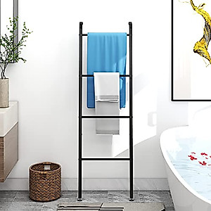 Metal Blanket Ladder Holder Free Standing Wall Leaning Holder Rack Outdoor Towel Rack Scarf Rack Coat Rack Decorative Metal Towel Rack for Pool Living Room Bathroom 4 Tiers Black