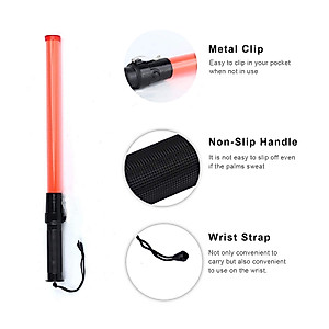 2 Pieces 21-inch Signal Traffic Safety Baton Light Traffic Control Wand 6 Red LED with 2 Flashing Modes,Using 2 C-Size Batteries (Not Included)