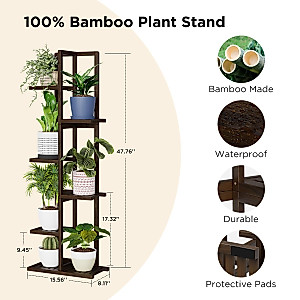 Tall Plant Stand, Bamboo Plant Stand Indoor & Outdoor 6 Tier 7 Potted Plant Shelf Rack for Multiple Plants & Flower Pot, Corner Planter Stand Holder Display for Living Room Office Balcony Garden