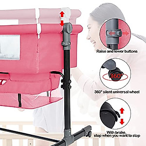 RICUTON Bassinet Bedside Sleeper, 3 in 1 Bedside Bassinet for Baby with Mosquito Nets and Wheels, Large Storage Bag, Heigt Adjustable, Easy Assemble