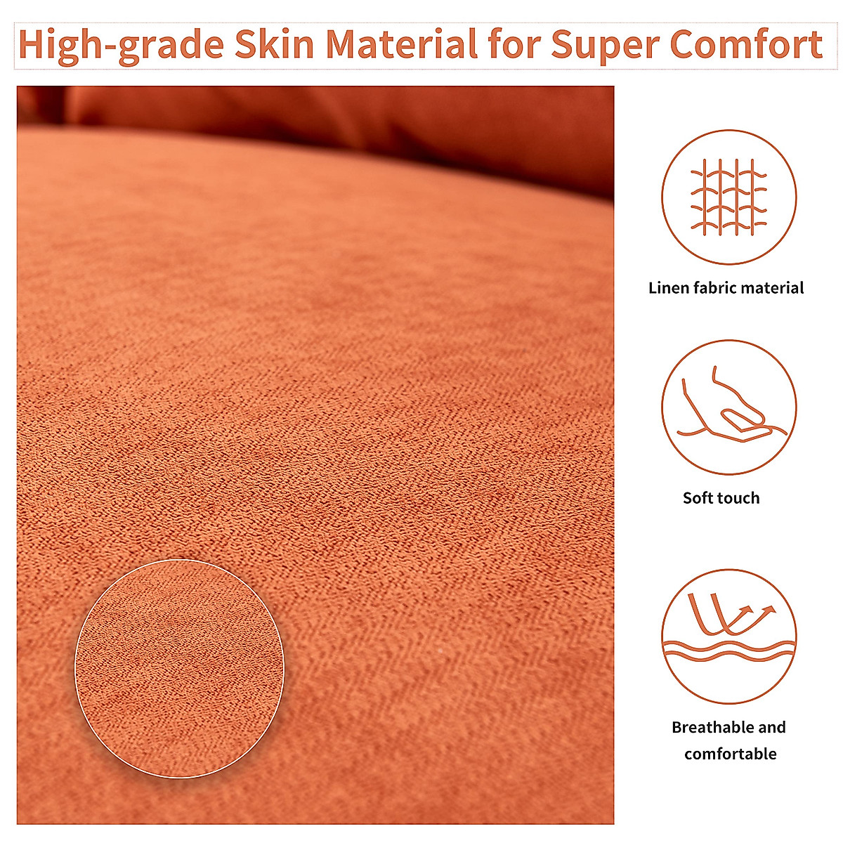 VASOENY 72.8 Inch Loveseat Sofa Couch, Mid Century Modern Linen Fabric Love Seats Sofa, 2 Seater Couches for Bedroon, Living Room, Apartment, Home Office(Orange)