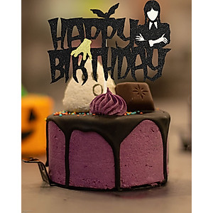Sumerk 1 Pack Wednesday Addams Cake Decorations Wednesday Cake Topper Happy Birthday Family Party Supplies for Boys Girls Wednesday Theme Birthday Party Supplies
