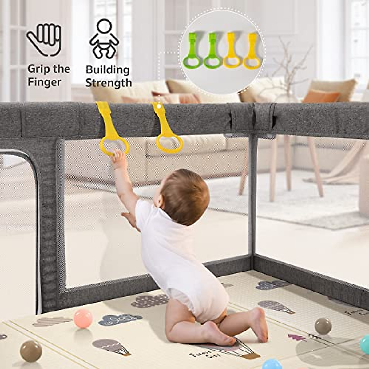 UANLAUO Baby Playpen, Baby Playard, Baby Play Yard, Large Play Pens for Babies and Toddlers, BPA-Free, Non-Toxic, Safe No Gaps (Gray, 59x71inch（with mat)