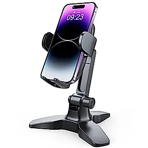 OQTIQ Cell Phone Stand for Desk, Adjustable Phone Stand with 360 Degree Rotation, Heavy Duty Cell Phone Holder, Home Office Accessories, Desktop Phone Holder for iPhone 14 13 12 Pro Max, Galaxy S22