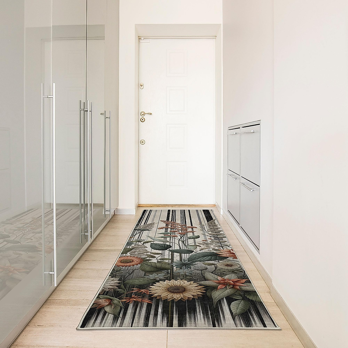 Ambesonne Botanical Decorative Rug, Nostalgic Garden Pattern with Flowers and Leaves on Retro Stripes, Quality Carpet Bedroom Dorm and Living Room, 2' 5" x 7' 5", Sage Green and Salmon