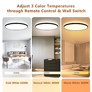 12 Inch Flush Mount Ceiling Light with Remote 28W 3000lm Led Ceiling Light Dimmable 3 Color Adjustable Modern Light Fixture Ceiling with Backlight, Night Light and Timer Ultra-Thin Close to Ceiling