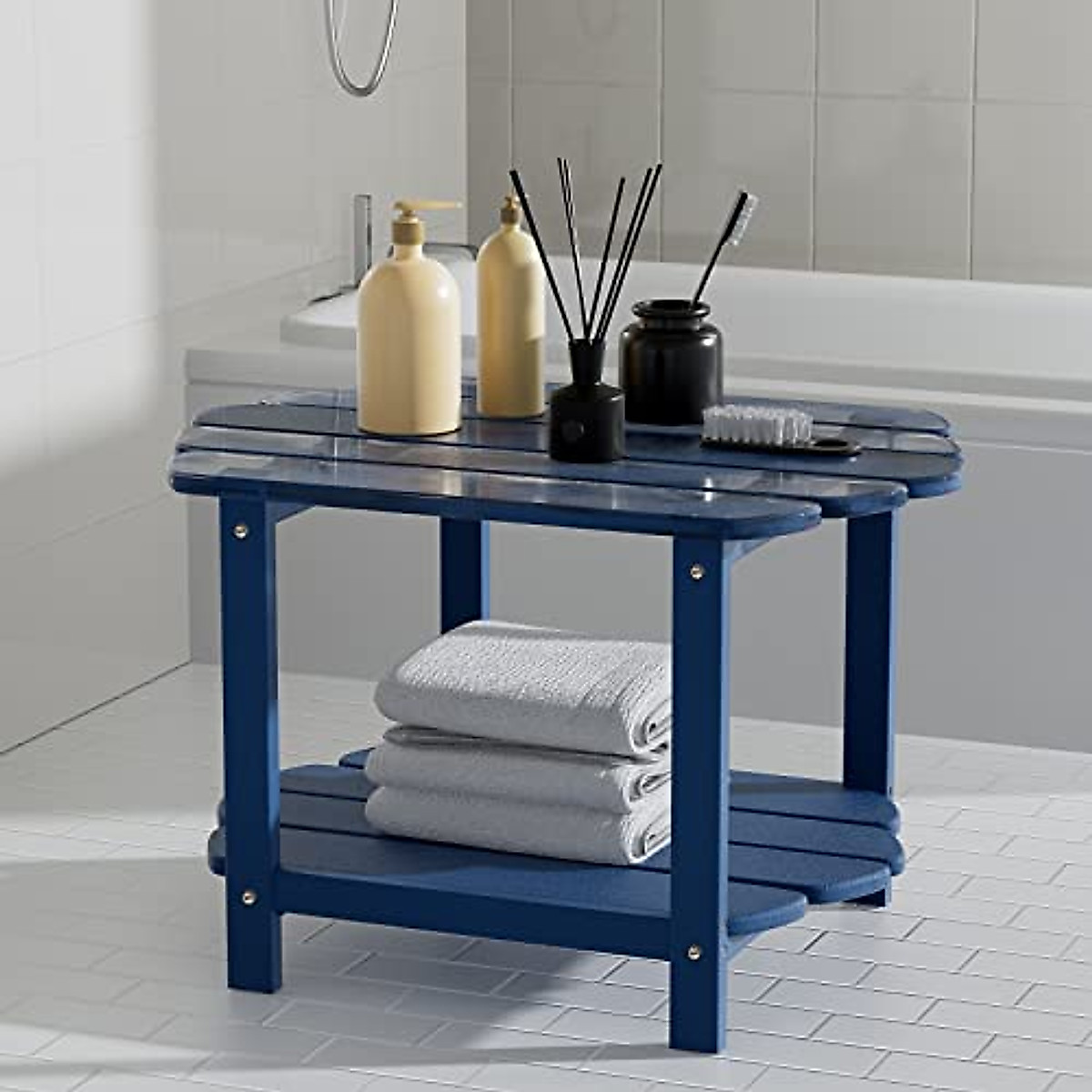 FERFALDER Adirondack Outdoor Side Table-2 Tier Irregular Patio Table Oversize Outside Table for Backyard Balcony Blue