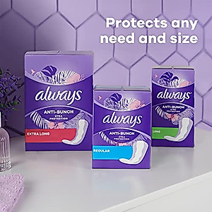 Always Anti-Bunch Xtra Protection Absorbency Daily Liners for Women, Extra Long, Unscented, 92 Count x 4 Packs (368 Count Total)