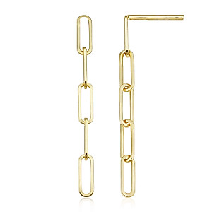 14k Yellow Gold Paper Clip Chain Dangle Earrings (1.6 inches long)