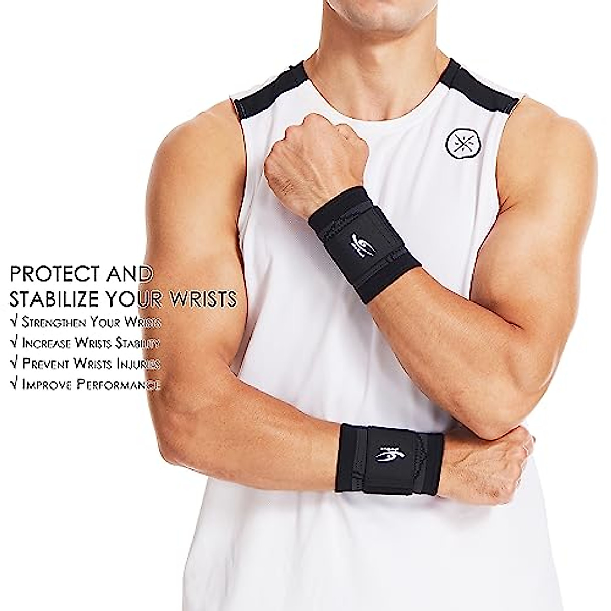 HiRui Wrist Brace/Wraps Wrist Compression Strap and Support for Work Fitness Weightlifting Sprains Tendonitis, Carpal Tunnel Arthritis, Pain Relief, Adjustable Wristbands 2 PACK (Black, M)