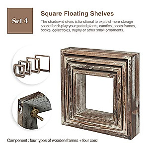 J JACKCUBE DESIGN Floating Hanging Square Shelves Wall Mounted Rustic Wood Cube Display Shelf Shadow Boxes Decorative Boho Home Décor for Living Room, Bedroom, Office, Set of 4 - MK571A