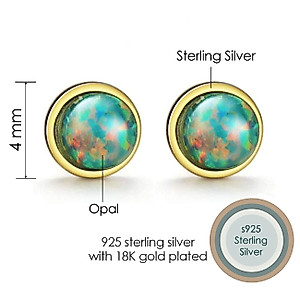 Sterling Silver Opal Stud Earrings for Women 18K Gold Plated Tiny Gemstone Stacking Earrings Birthstone Women's Earrings