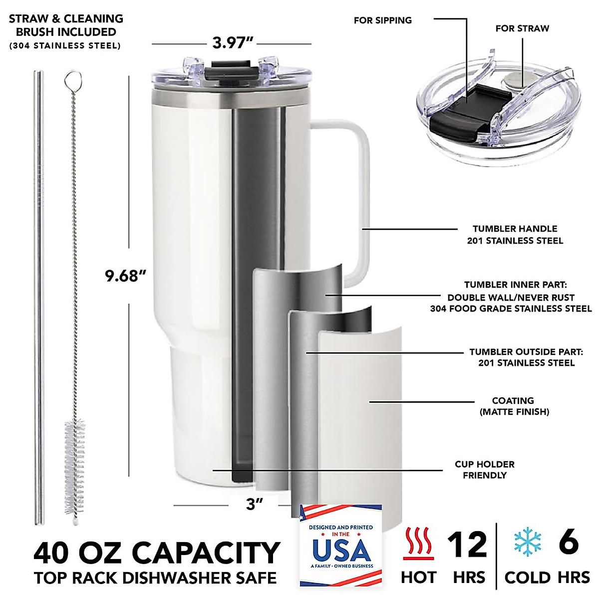 Andaz Press Personalized Photo 40oz Tumbler with Handle, Lid and Straw, Custom Picture 40 oz Tumbler Travel Mug, Custom Mug with Name Text Teacher Gifts for Women, Teacher Appreciation Gifts