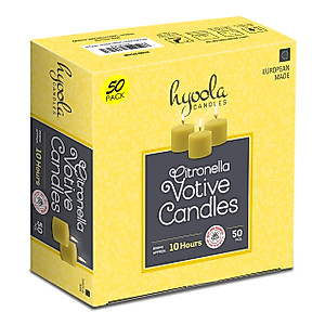HYOOLA Citronella Votive Candles - 10 Hour Burn Time - 50 Pack, Ideal Bug Repellent Candles, European Made