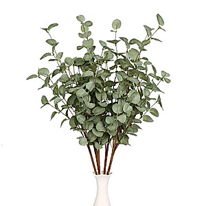 VGIA 6 Pcs Artificial Plants Eucalyptus Stems Eucalyptus Leaf Spray in Green Greenery Stems Silk Plastic Plants Floral for Home Party Wedding Decoration