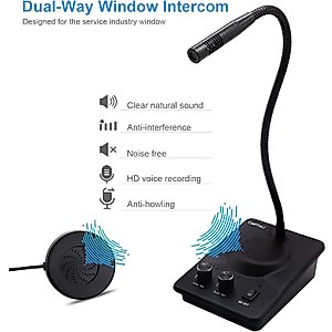CallToU Window Speaker Intercom System,Dual Way Anti-Interference Intercommunication Microphone Talk Through Glass Window,for Business,Bank,Office,Hospital,Counter,Store,Station,School and More