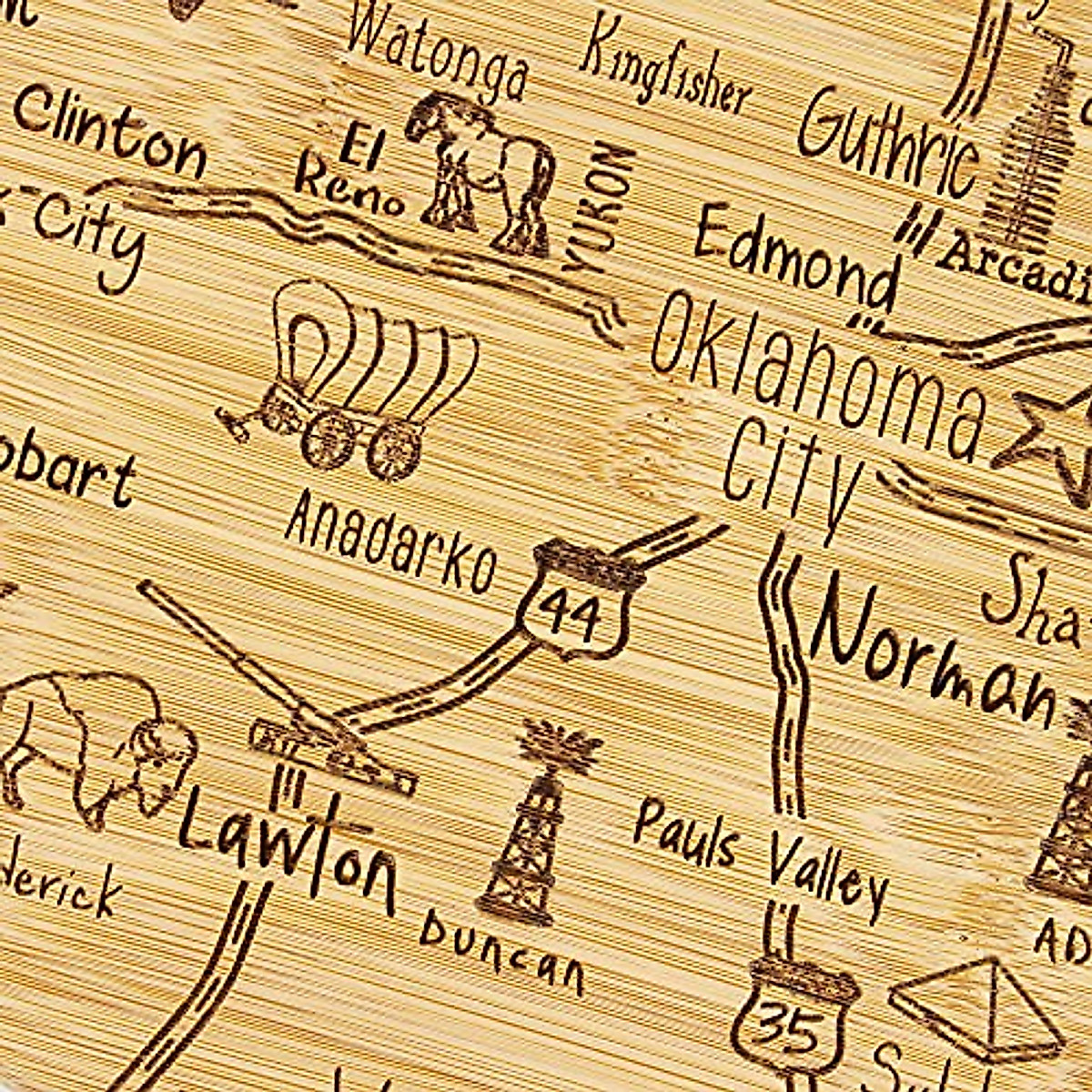 Totally Bamboo Destination Oklahoma State Shaped Serving and Cutting Board, Includes Hang Tie for Wall Display