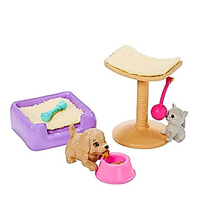 Barbie Doll Pet Theme Accessory Set - Storytelling Adventure Series ~ Pair with Dollhouse or Stand Alone Play ~ Puppy, Kitten, Scratching Post, Dog Bed, Toys and More