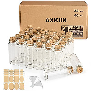 AXKIIN Glass Bottles with Cork 32Pcs 40ml Spell Jars Potion Bottles Halloween Decor Wish Bottles for Baby Shower Wedding Favors Party Decoration DIY Art Storage Accessories