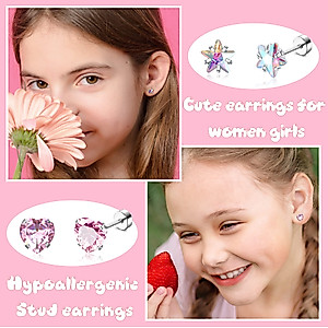 SAILIMUE 21Pairs Flat Back Stud Earrings For Women Hypoallergenic Surgical Steel Screw Back Earrings Star Moon Flower Heart Butterfly CZ Tiny Cartilage Tragus Daith Helix Flatback Earrings Piercing