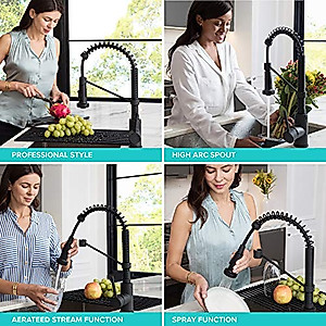 KRAUS Bolden 18-Inch Single Handle Spot Free Stainless Steel Commercial Style Pull-Down Kitchen Faucet with Dual Function Sprayer, KPF-1610SFS (Pack of 4)