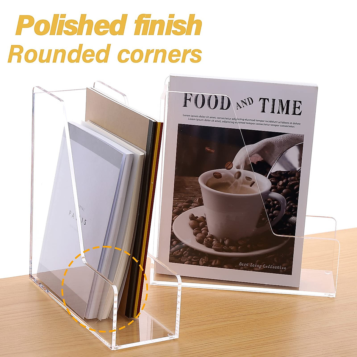 SANRUI Clear Magazine File Holder Vertical File Folder Holder, Acrylic Desk Organizer for File Storage, Book Bin and Office Desk Accessories ，2-Pack Bookshelf for Desk Home Office