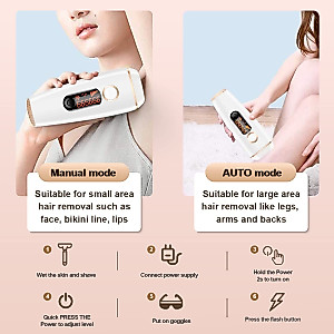 IPL Hair Removal is Permanent and Painless. Upgrade to 999999 Times for At-Home Facial Hair Remover for Women and Man, for Armpits Arms Bikini Line Legs and Facial Hair Removal(White)