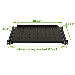 4-Post Sliding Server Shelf, Cold Rolled Steel, Black, Venting, Adjustable, 350mm Depth, 7.5 lbs, Rack Mount, 1U(1RU)