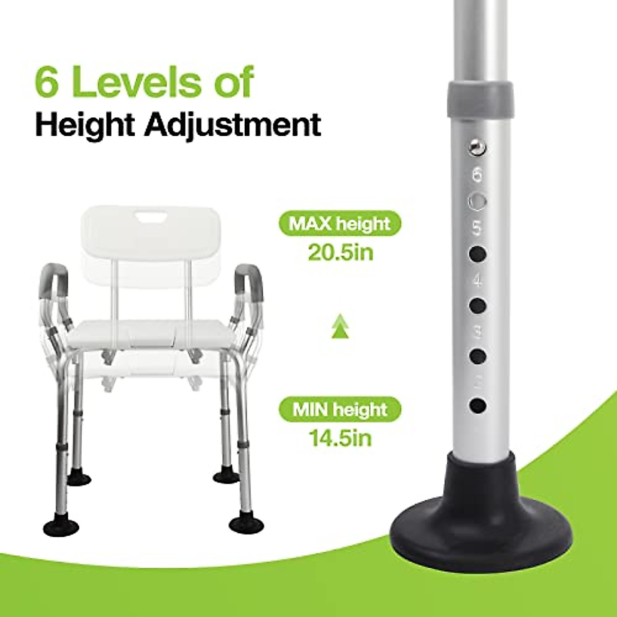 3 in 1 Commode Shower Chair for Inside Shower 400lbs, Raised Bedside Shower Seat with Arms & Back, Adjustable Toilet Seat Risers, Bathtub Stool for Seniors, Elderly, Disabled, Handicap, Injured