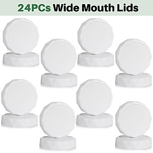 24 Pack Plastic Mason Jar Lids 24 White Wide Mouth with Sealing Rings Mason Jar Lids Fits Ball, Kerr & More Plastic Lids for Mason Jars 86mm Diameter