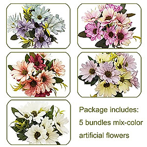 CORVYUC Silk Artificial Flowers 5 Pcs Fake Cosmos Faux Daisy Wildflowers for Indoor Outdoor Home Garden Porch Window Table Centerpieces Vase Wedding Party Decor