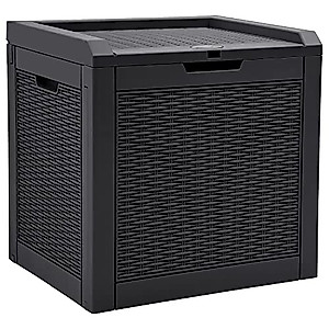 YITAHOME 32 Gallon Rattan Deck Box, Indoor Outdoor Storage Box for Patio Furniture, Pool Accessories, Cushions, Garden Tools, Sports Equipment, Waterproof Resin with Lockable Lid and Side Handles (Black)