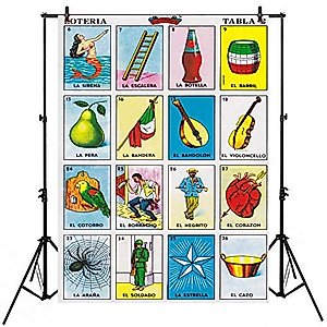 Loteria Card Backdrop Mexican Party Theme Mexico Loteria Cards Photography Background 5 x 7ft Vinyl Mexican Fiesta Birthday Decorations Banner Newborn Adult Portrait Photoshoot Photo Booth Props