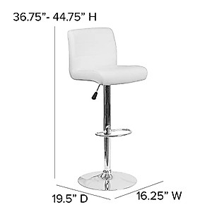 Flash Furniture Contemporary White Vinyl Adjustable Height Barstool with Rolled Seat and Chrome Base