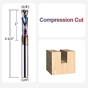SpeTool Compression Router Bit 1/4 Inch Shank 1 Inch Cutting Length with Coated Carbide Spiarl Up Down CNC Router Bit for Woodworking Tool
