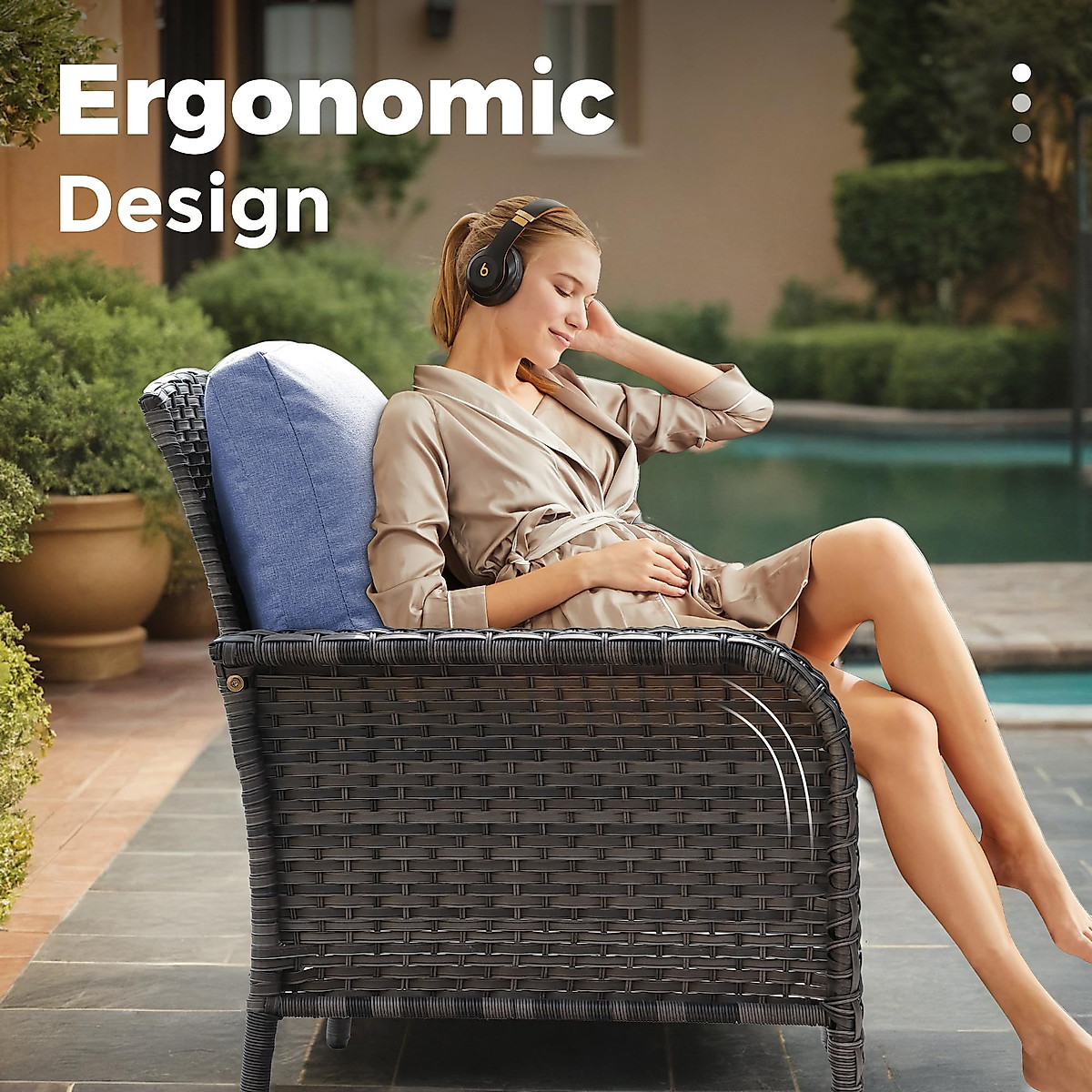 4 Pieces Wicker Patio Furniture - All-Weather PE Wicker Outdoor Conversation Bistro Set Loveseat Chairs with Table,Outdoor Rattan Sofa Chair High Back Deep Seating,Blue