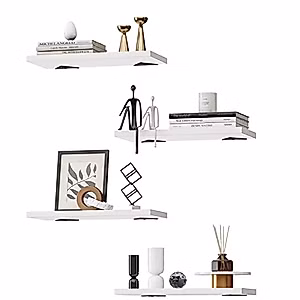 Povrgive Floating Shelves Set of 4, Modern Wall Mounted Display Ledge, Storage Rack for Living Room, Kitchen, Bathroom, Office, 15.7 inch (White)