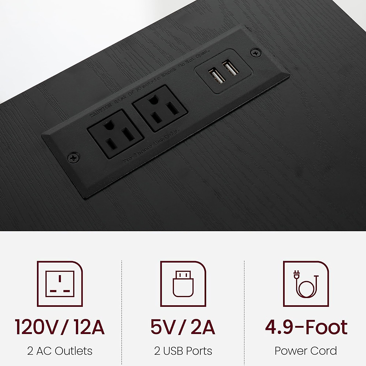 Rietolax Narrow Side Table with Charging Station, End Table with Led Light, Black Nightstand with 2 Drawers, 3-Tier Storage, Wheels and USB Ports & Outlets for Bedroom