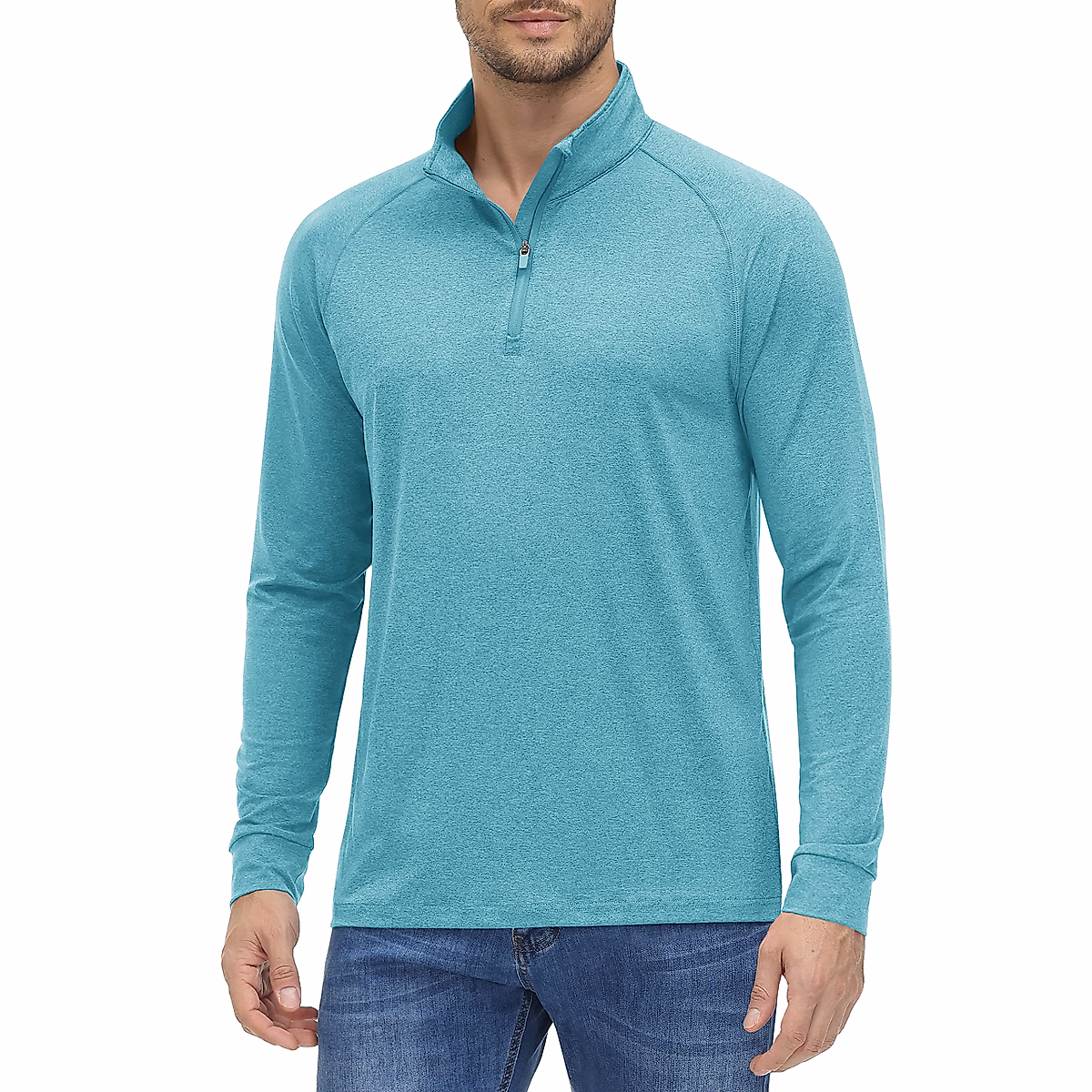 MAGCOMSEN Men's Half Zip Pullover Long Sleeve Tee Shirts UPF 50+ Quick Dry Performance Golf Tennis T-Shirt Men Light Green,S