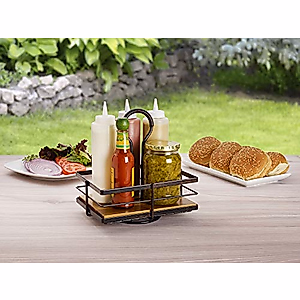 Gourmet Basics by Mikasa Nova Acacia Wood Rotating Condiment Caddy, 8.75 Inch, Black,5270309