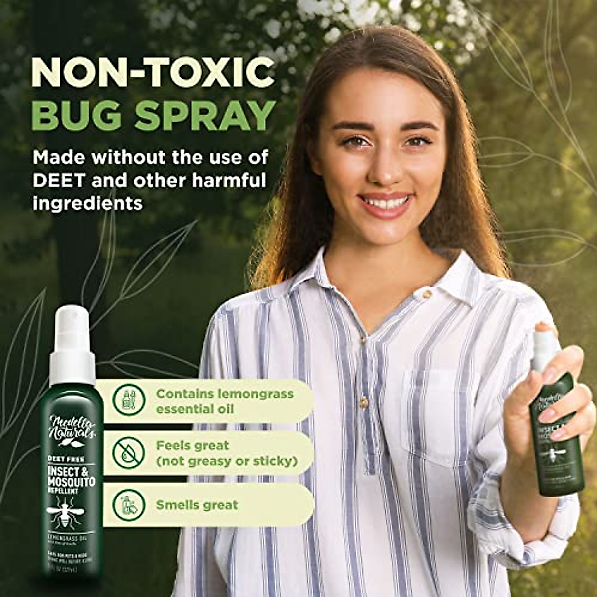 Deet-Free Insect & Mosquito Repellent 8oz – Nice Smelling Insect Repellent with Lemongrass Oil Safe for Pets and Kids – Bug Spray Against Mosquitoes, Gnats, Black Flies, No-See-ums, and Other Insect