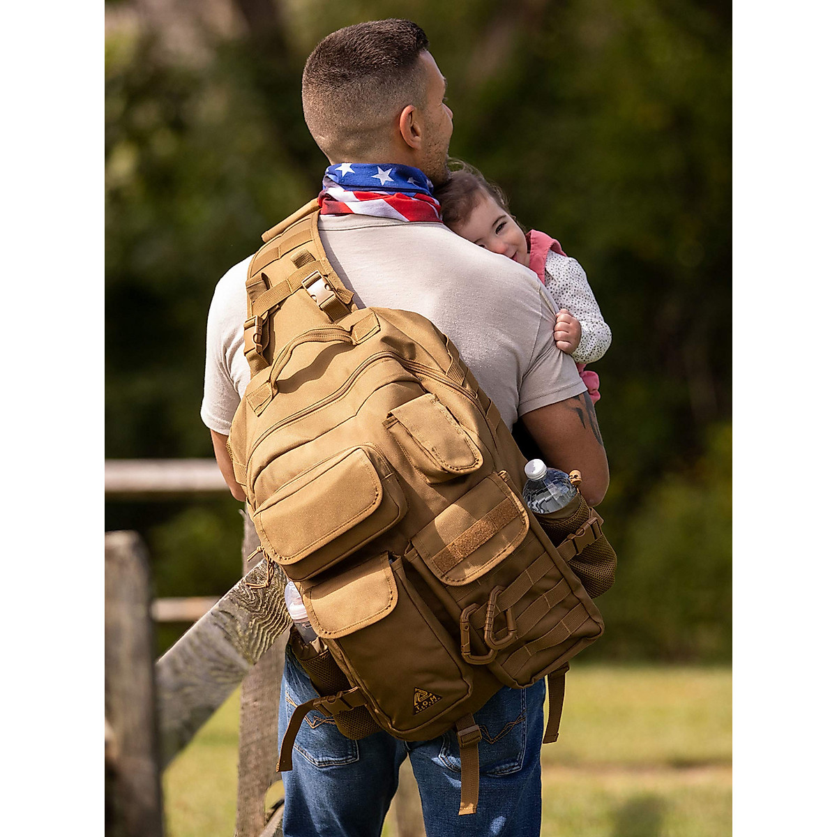 T.O.M HORIZONS Sling Diaper Bag for Dad; Single-handed Diaper Changing System. Waterproof Changing Pad, Insulated Bottle Pouches (Khaki)