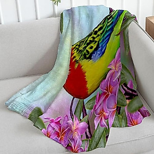 suojapuku Fleece Throw Blanket Flannel Blankets Microfiber Blanket,Colorful Bird Pink Flower,Bed and Sofa 59.0x51.1 Blankets