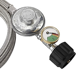 Artilife 5 FT (1.5M) Propane Regulator Hose Replacement with Propane Tank Gauge, Stainless Steel Braided Hose for Burner Stove, Gas Water Heater, Burner and More